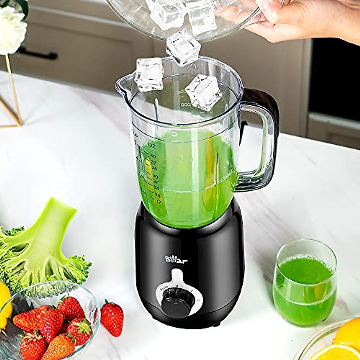Bear Blender, 700W Smoothie Countertop Blender with 40oz Blender Cup for Shakes and Smoothies, 3-Speed for Crushing Ice, Puree and Frozen Fruit with Autonomous Clean