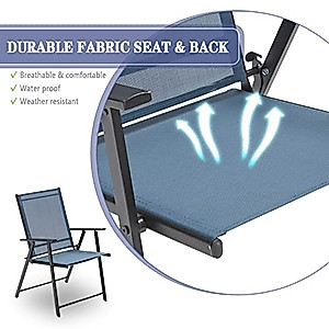 VICLLAX Patio Folding Chairs Set of 2, Outdoor Portable Dining Chairs for Lawn Garden Deck Backyard Porch, Dark Blue