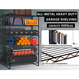 Garage Storage Shelves, 6000 Lbs Capacity NSF Certified Heavy Duty Garage Shelving with Wheels, 6 Tier Adjustable Metal Shelving for Garage Basement, Storage Rack Utility Shelf 48"Lx 18"Wx 78"H