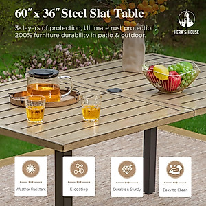 HERA'S HOUSE 7 Pieces Patio Dining Sets, 6 x Swivel Dining Chairs with Removable Cushions, 1 x Rectangular Wood-Like Dining Table, Outdoor Furniture Set for Patio Lawn Garden Porch