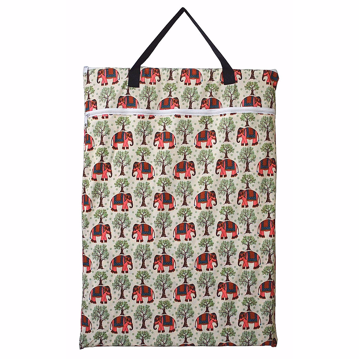 Large Hanging Wet/Dry Cloth Diaper Pail Bag for Reusable Diapers or Laundry (Red Elephant)