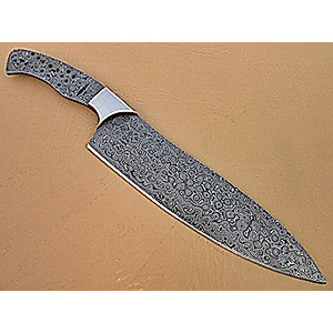 BB-456, Handmade Damascus Steel 12 Inches Full Tang Chef Knife with Stainless Steel Bolster (Blank Blade)