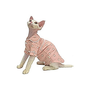 Sphynx Hairless Cat Clothes Autumn Cartoon Pattern Pajamas Air Cotton T-Shirts Comfortable Kitten Shirts Pet Clothes for Cat (M(4.4-5.5lbs), Pink)