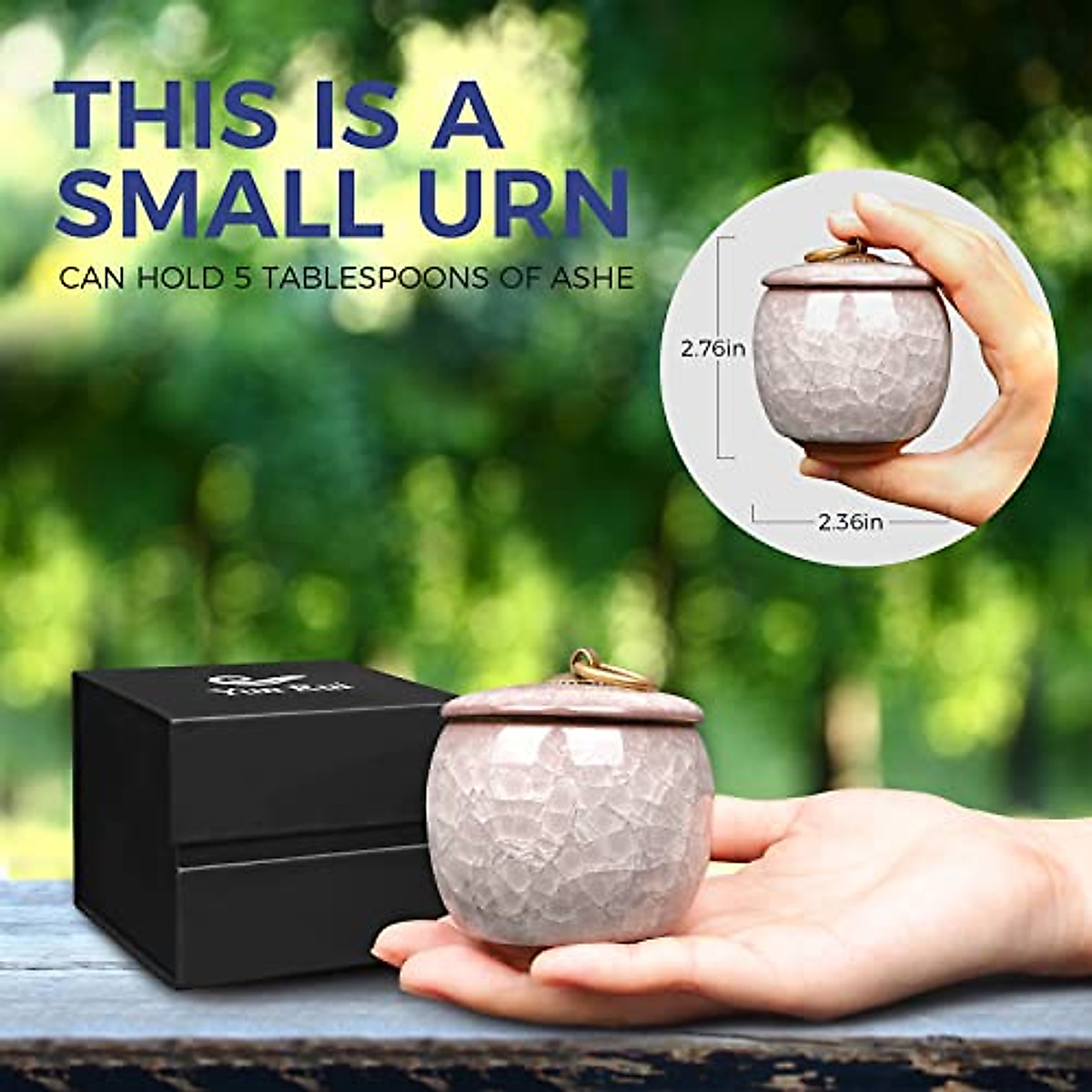 Small Urns for Human Ashes - Token Urns - Ceramic Memorial Keepsake Cremation Urns - Beautiful Mini Sharing Funeral Urns with Black Premium Box (White)