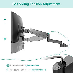 WALI Premium Single Fully Adjustable Gas Spring Arm for WALI Monitor Mounting System (GSAM001), Black