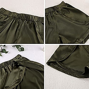 Pajama Sets Womens Silk Satin Pajamas Family Set Short Sleeve Nightwear with a Pocket Soft Loungewear for Summer Spring,2-imitation Silk-green,X-Large