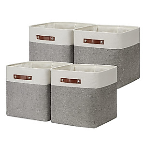 DULLEMELO Collapsible Bundle Baskets 4 Cube Baskets 13"x13"x13" + 6 Small Baskets 11.8"x7.9"x5.1"（White&Grey