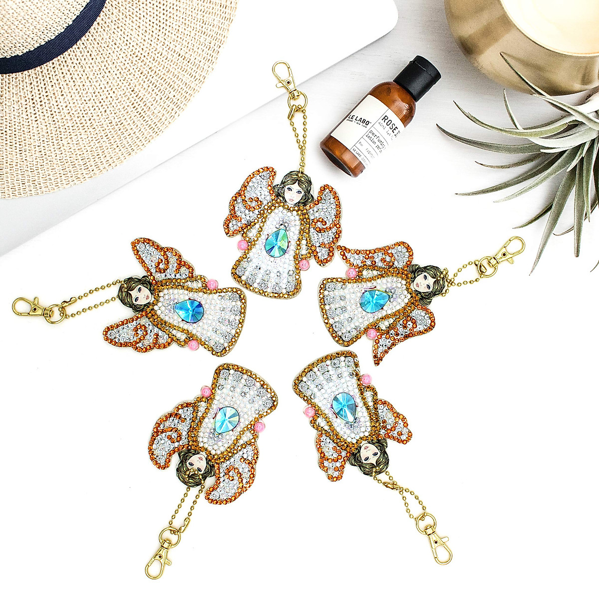 LUSandy 5pcs DIY 5D Angel Diamond Painting Keychain Kits Full Drill Special Shape Crystal Angel Diamond Art Key Chain Key Ring Set for Adults Backpack Purse Handbag Charms