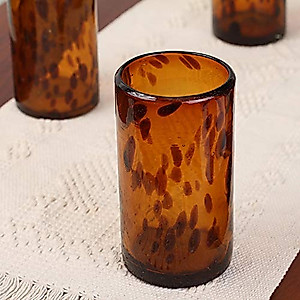 NOVICA Hand Blown Brown Recycled Glass Water Glasses,12 Oz 'Tall Tortoise Shell' (Set Of 6), Extra large, (15912)