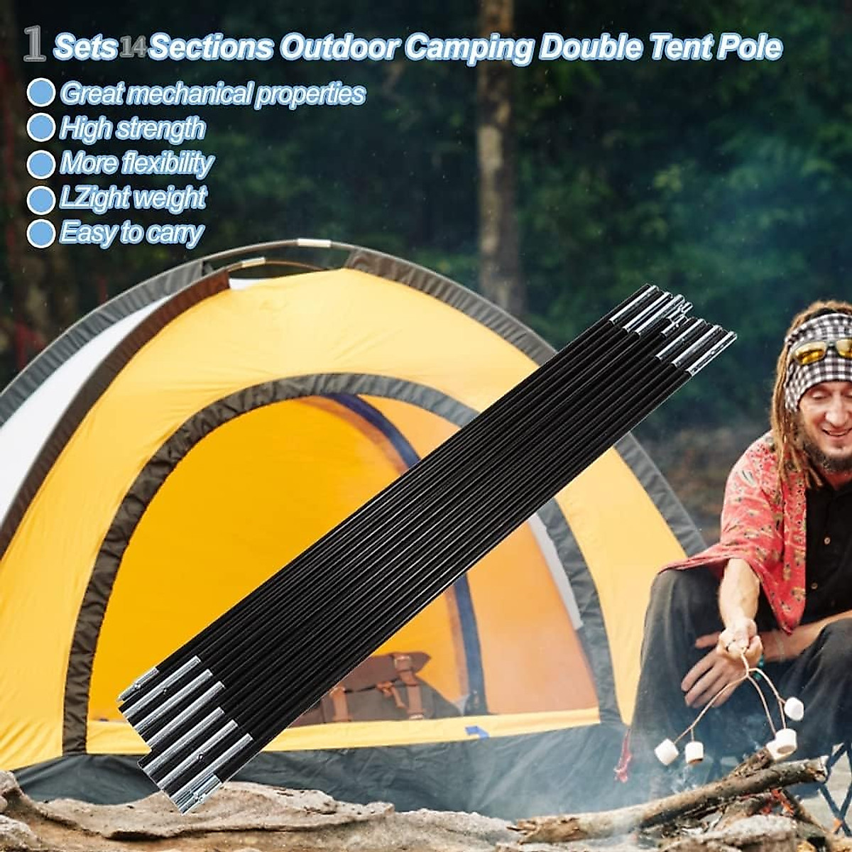 Fiberglass Tent Pole, 1 Sets Outdoor Camping Double Tent Pole Support Frames Kit Tent Replacement Poles Replacement Tent Poles Fiberglass Tent Poles Replacement Fiberglass Tent Pole Replacement