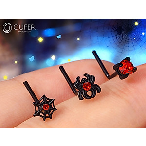 OUFER 20G Nose Ring Studs, 316L Stainless Steel L-Shaped Nose Rings, Spider L Bend Nose Screws, Nose Piercing Jewelry For Women Men