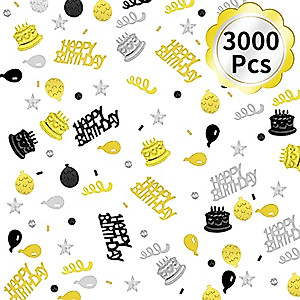 3000 Pieces Happy Birthday Confetti Glitter Confetti Birthday Cake Confetti Table Scatter Confetti Black Gold and Silver Party Decorations Supplies for Birthday Party, Baby Shower