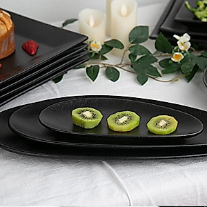 VICRAYS Large Oval Serving Platters, 16"/14"/10" Porcelain Serving Platters for Party, BBQ,Stackable Serving Trays Serving Plates for Appetizers, Sushi, Restaurant, Set of 3 (Black)`