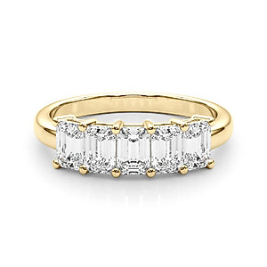 JewelMore 2 Carat 14K Emerald Lab Grown Diamond Five Stone Anniversary Band for Women (F-G/VS-SI) Yellow Gold 5.5