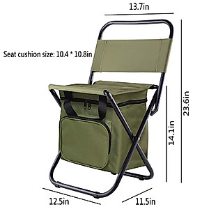 Kingmodern Portable Lightweight Camping Chair Outdoor Small Stool Folding Waterproof Oxford Fabric Backrest Chair Hold up 13 L Cooler Bags Suitable for Fishing,Hiking,Picnic,Travel BBQ(ArmyGreen)