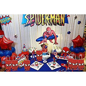 NiceLife 12 Pieces Spider Web Printed Kraft Paper Goodie Gift Bags with Handle for Kids Superhero Themed Birthday Party Decorations