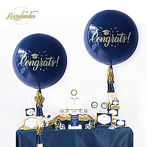 NICROLANDEE 2023 Graduation Navy Blue Party Decorations - 36 Inch Giant Round Balloons with Paper Tassels Garland for Graduation Party, Congrats Grad Party, Photo Prop Backdrop