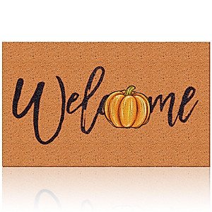 Welcome Doormat Imitation Coir Mats Outdoor 18 x 30 Inch Non Slip Coir Door Mats Fall Pumpkin Graduation Welcome Outdoor Mat for Entrance Indoor Front Door(Pumpkin)