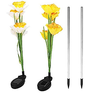 Solar Powered Flower Stake LED Light 4 Heads Outdoor Daffodil Garden Patio Gravestones Walkway Lights Waterproof Decorative Stakes Lamp