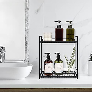 mahueeol Bathroom Organizer For countertop, 2-Tier Cosmetic&Makeup Holder Vanity Rack, Detachable Standing Rack Kitchen Cabinet Spice Rack, Metal Bathroom Shelf Shower Caddy,Black