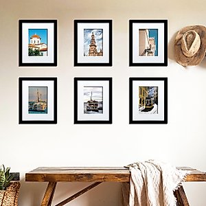 Wiscet 8x10 Picture Frame Set of 3, Display Pictures 5x7 with Mat or 8 x 10 Without Mat, Photo Frame for Wall Mounting or Tabletop Display, Black
