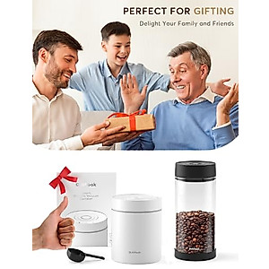 OUTPEAK Neo 2025 Kilo Auto Vacuum Coffee Canister, 1.5L Capacity for 17.6oz of Coffee Beans, One-Button Operation, Stainless Steel Coffee Storage Container for Barista, Gifting (Large, Pearl White)