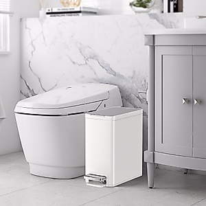 Bscann 2.6 Gallon Bathroom Trash Can with lid,Stainless Steel Garbage Can with Removable Bucket,Compact Trash Bin for Bathroom,Bedroom,Office,White