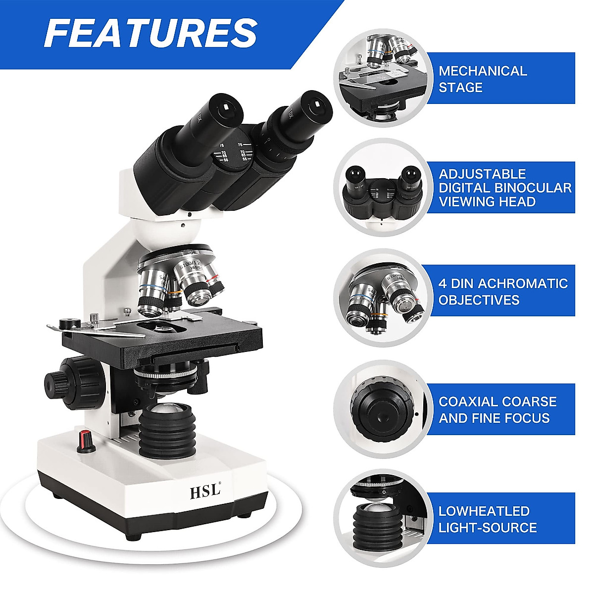 HSL 40x-2500x Compound Binocular Microscope for Adults Professional,microscopes for Student Educate,Biological Microscope LAB Micro Scope microscopio 1000x 400X