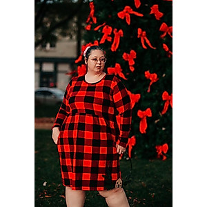 RITERA Plus Size Dress for Women 4X Black and Red Plaid Long Sleeve Dress Elastic High Waist Crewneck Fall Winter Flowy Casual Christmas Dress with Pocket 4XL 24W 26W
