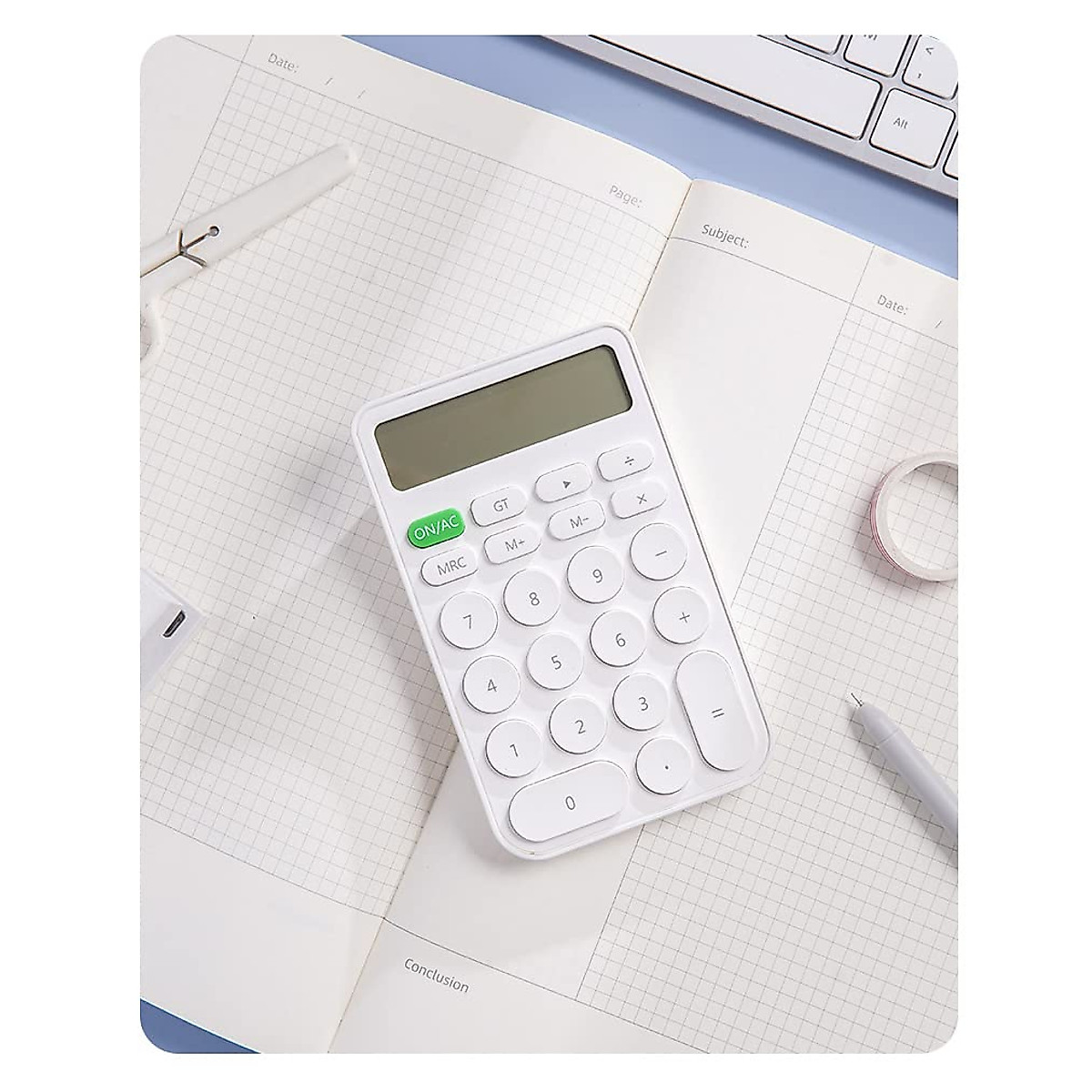 AOAILION Standard Calculator 12 Digit with Large LCD Display and Big Buttons,Cute Calculator,Desktop Calculator for Office, Home, School (White)