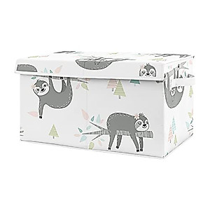 Sweet Jojo Designs Pink and Grey Jungle Sloth Girl Small Fabric Toy Bin Storage Box Chest For Baby Nursery or Kids Room - Blush, Turquoise, Gray and Green Tropical Botanical Rainforest Leaf