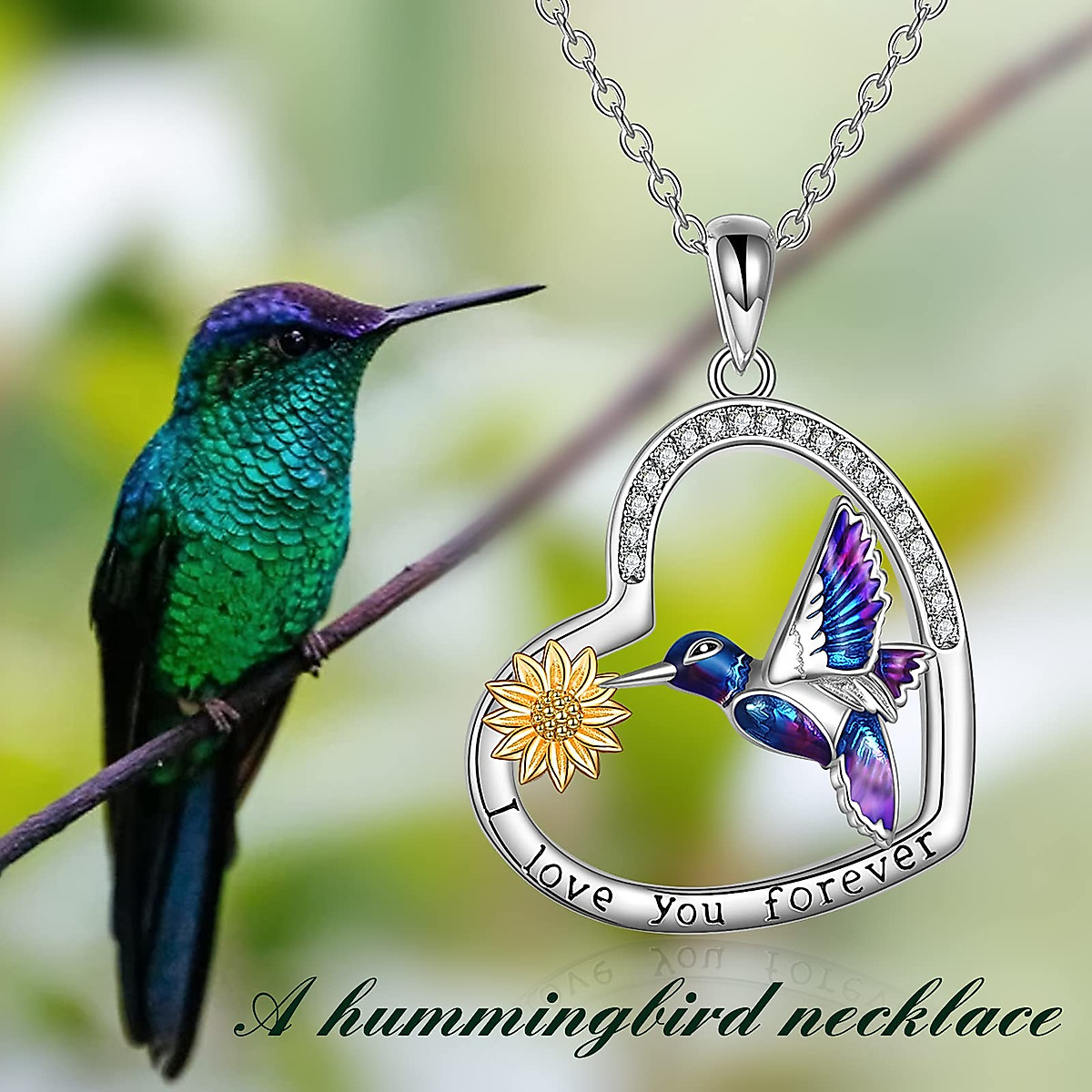 YFN Hummingbird Necklace with Sunflower Sterling Silver Jewelry Engraved I Love You Forever Hummingbird Gifts for Women