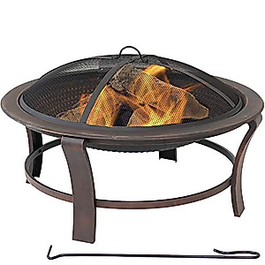 Sunnydaze 29-Inch Elevated Wood-Burning Fire Pit Bowl with Stand - Includes Spark Screen, Wood Grate, and Poker