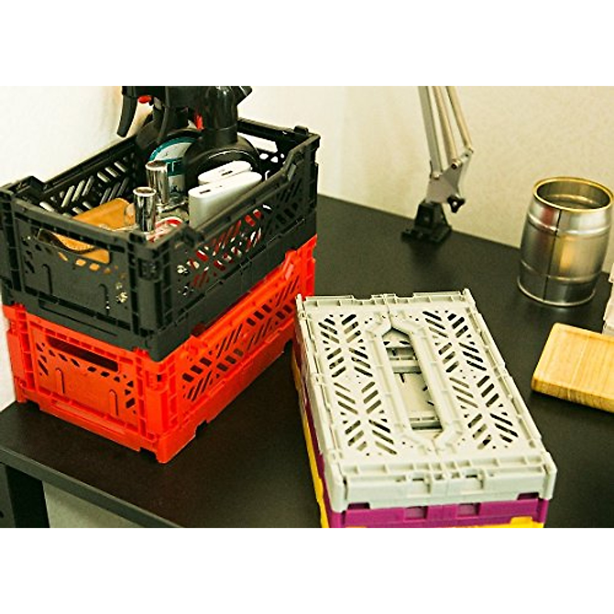 AY-KASA Collapsible Storage Bin Container Basket Tote, Folding Basket Crate Container : Storage, Kitchen, Houseware Utility Basket Tote Crate - Mini-Box (Navy)