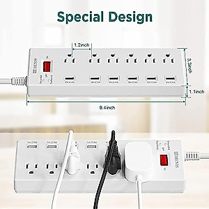 HITRENDS Surge Protector Power Strip 6 Outlets with 6 USB Charging Ports, USB Extension Cord, 1625W/13A Multiplug for Multiple Devices Smartphone Tablet Laptop Computer (6ft, white)