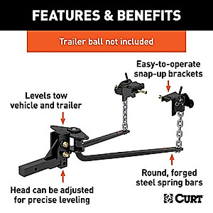 CURT 17050 Round Bar Weight Distribution Hitch with Integrated Lubrication, Up to 6K, 2-Inch Shank