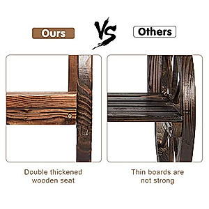 Kinsunny 3-Person Wooden Wagon Wheel Bench Rustic Wood Seat Bench Outside Rustic Benches for Patio Garden Outdoor