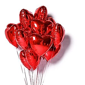 Heart Love Foil Balloon 18 inch, Helium Support Valentines Day Wedding Bridal Engagement Party Anniversary Decorations (10 pcs 18")