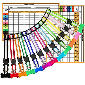 SMXXO Puppy Collars for Litter,Super Soft Nylon Whelping Puppy ID Collars,Adjustable 12 Colors Reflective Collars Set,with 2 Record Keeping Charts,Pet Supplies,Accessorise
