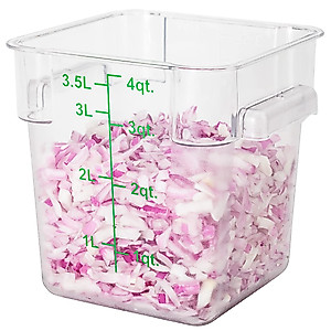 Restaurantware Met Lux 4 Quart Brine Bucket, 1 Square Marinating Container - With Volume Markers, Built-In Handles, Clear & Green Plastic Dough Rising Bucket, Freezer-Safe, Lids Sold Separately