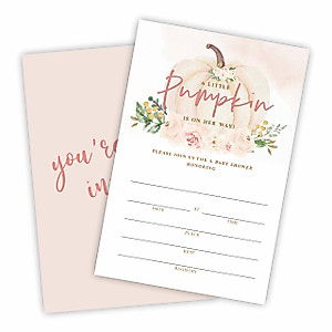 A Sweet Pumpkin Is On Her Way Baby Shower Invitation, Set Of 25 Boho Pumpkin Invites With Envelopes For Baby Girl, Gender Reveal, Baby Announcement Party, Party Favor & Supplies - C03