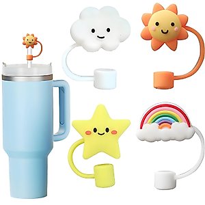 Straw Cover Cap for Stanley Cup, 4pcs 0.4in 10mm Diameter Reusable Dust-Proof Straw Topper Compatible with Simple Modern and Tumbler with Lid and Straw (4pcs sky set)
