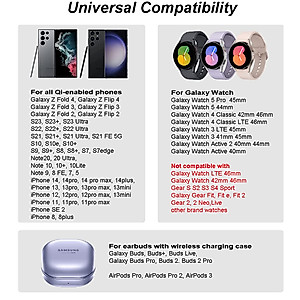 Wireless Charger for Samsung, 3 in 1 Charging Station for Samsung Galaxy S23 Ultra/S22/S21/S20/Note 20/Z Flip 5/Z Fold 5/Buds, Watch Charger for Galaxy Watch 6/5/4/3/Active 2/1