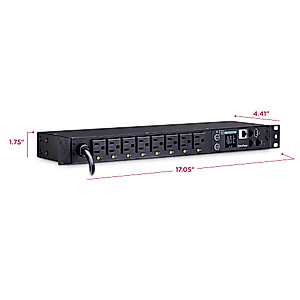 CyberPower PDU41001 Switched PDU, 100-120V/15A (Derated to 12A), 8 Outlets, 1U Rackmount