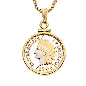 The Difference World Coin Jewelry American Indian Pendant, Hand Cut United States One Cent, (# 500)