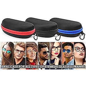 Yogo Vision Sunglasses Case 3 Pack Hard Shell with Clip Portable Travel Zipper Eyeglasses Frame Glasses Case for Men and Women