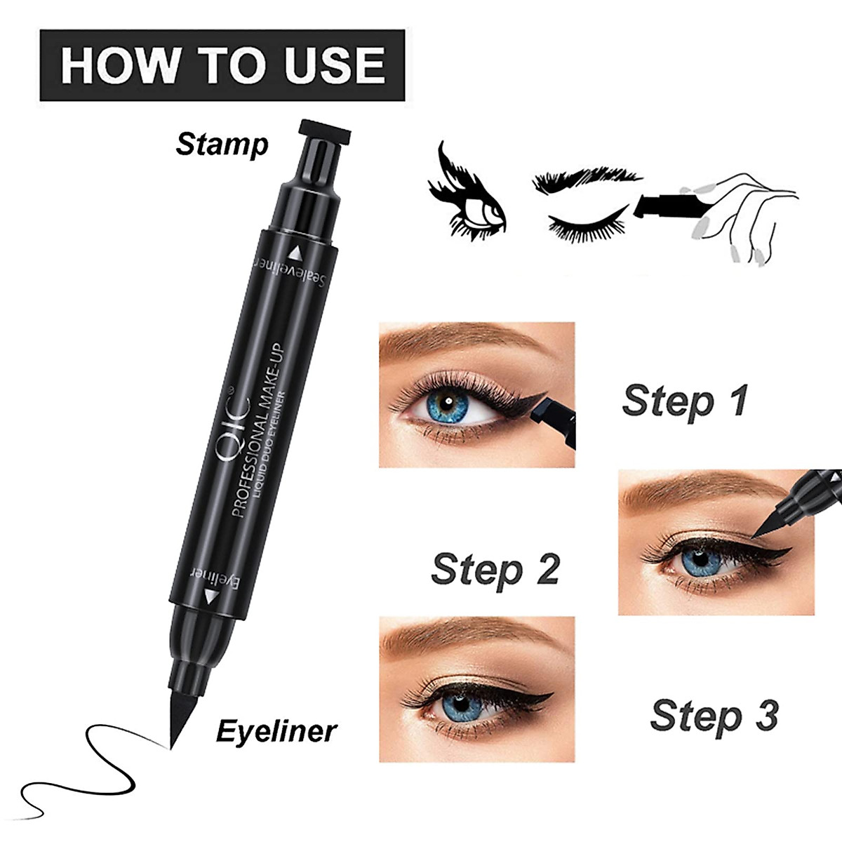 DekRion Liquid Eyeliner Stamp, Black Liquid Eyeliner with Winged Eyeliner Stamp, Smudgeproof and Waterproof Eyeliner, Long-lasting Liquid Eye Liners for Women