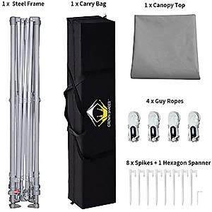 CROWN SHADES Canopy Tent 10x10 One Push Pop up Canopy Easy Up Canopy Bonus Carry Bag, 8 Stakes, 4 Ropes, Grey