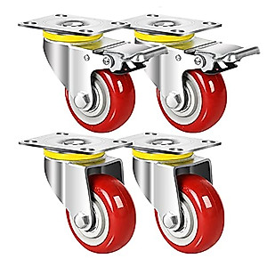 Castors Swivel Castor Wheels Industrial Plate Casters, for Furniture Table Shopping Cart Trolley Workbench, Silent Caster for Furniture, 2 Casters with Brake and 2 Without Brake Castor Wheel (Color :