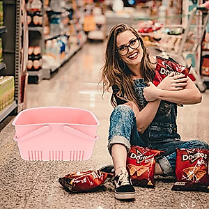 Plastic Shopping Baskets, Shower Basket Bin With Handles for Shower Closet Kitchen Gardening Bathroom Toys(Pink)